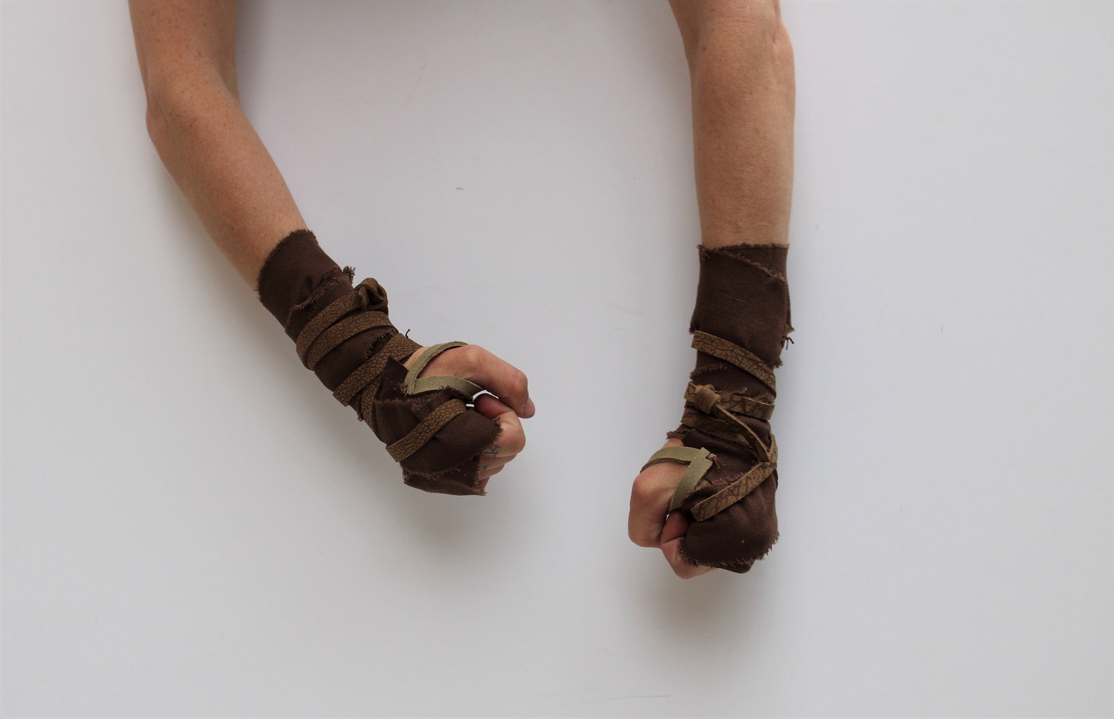 Distressed Brown Cotton Hand Wraps Primitive Leather Fist - Etsy