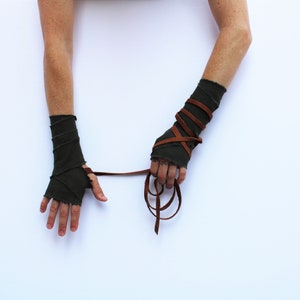 Distressed Cotton Leather Hand Wraps, Primitive Drab Green Fist Wraps ...