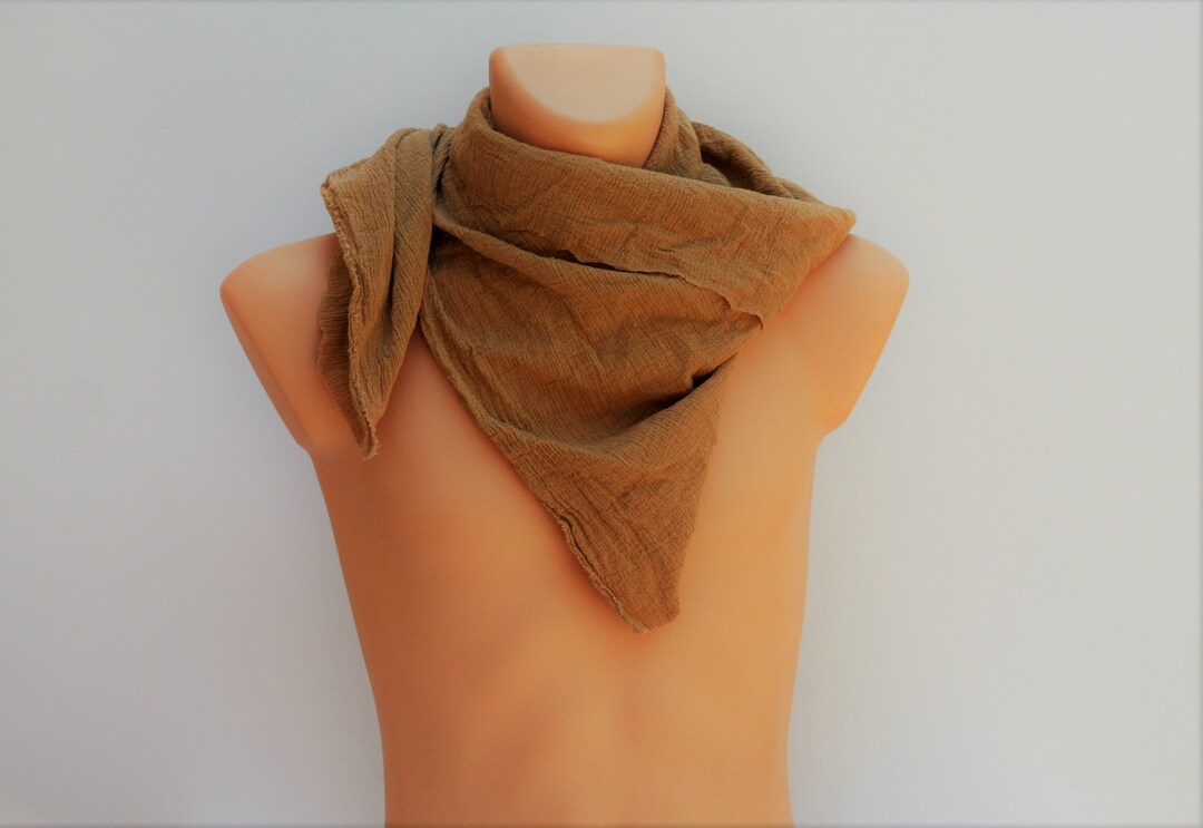 Distressed Tan Small Bandana Wrap, Lightweight Cotton Short Scarf Shawl ...