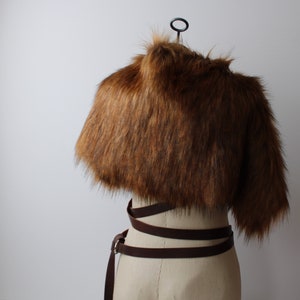 Chestnut Faux Wolf Fur Pelt, Leather Barbarian Shoulder Cowl - Etsy