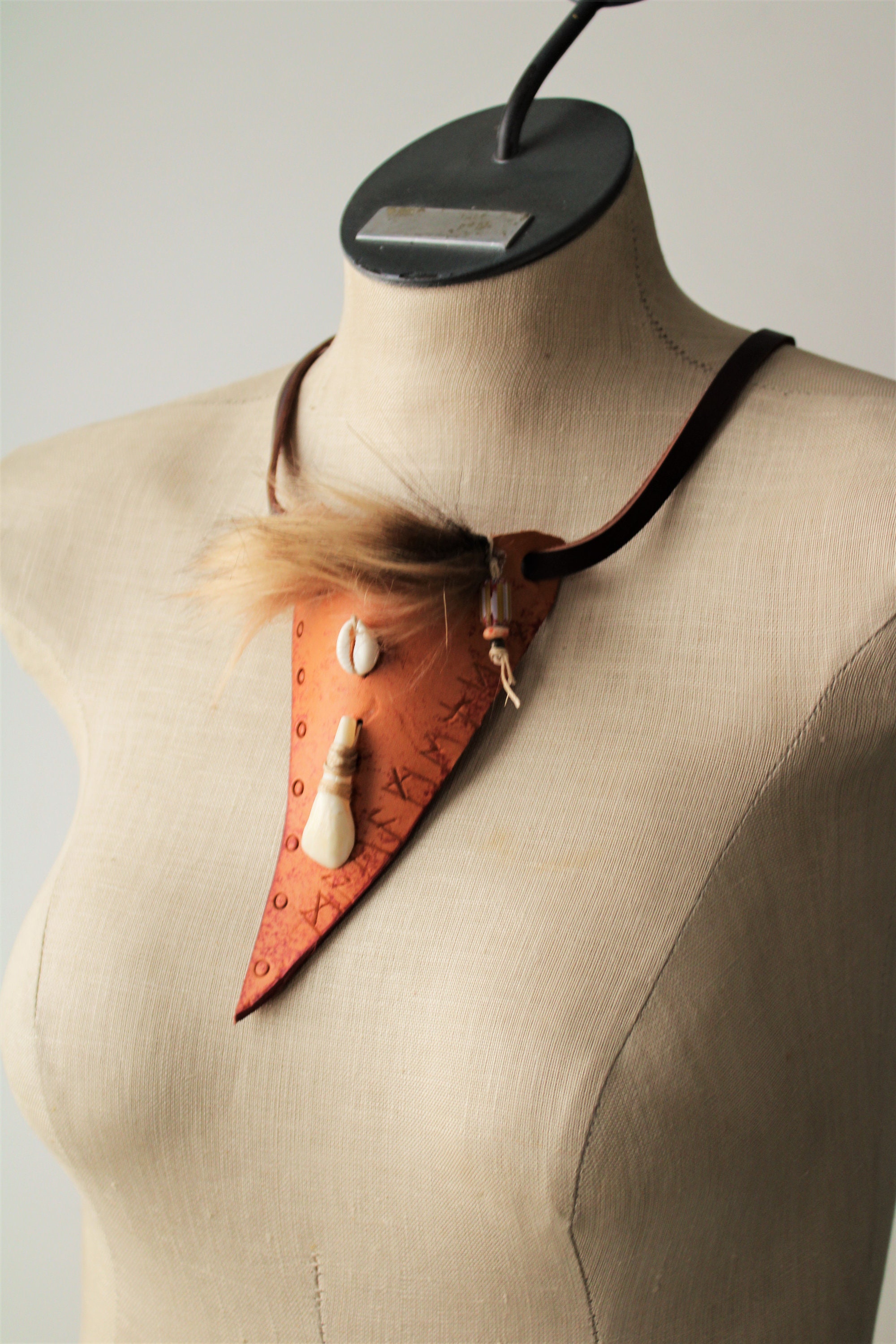 Primitive Leather Carved Necklace, Tribal Viking Scavenger Style - Etsy