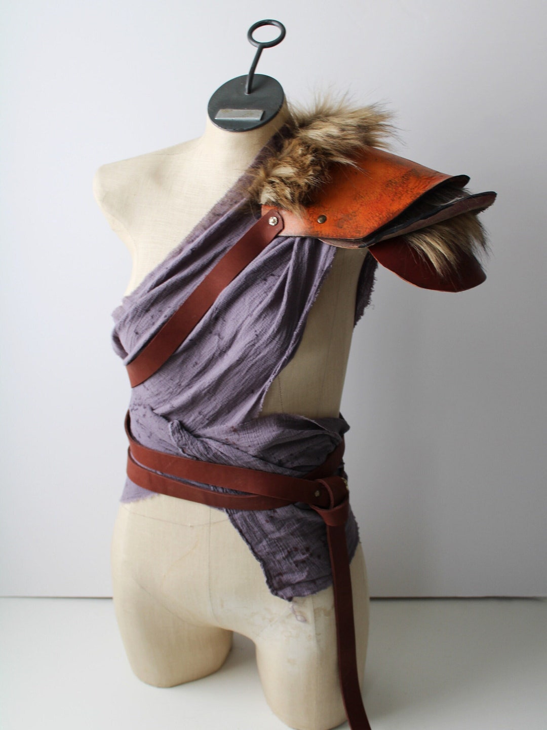 Distressed Leather Shoulder Slim Armor Pauldron and Wrap Scarf ...