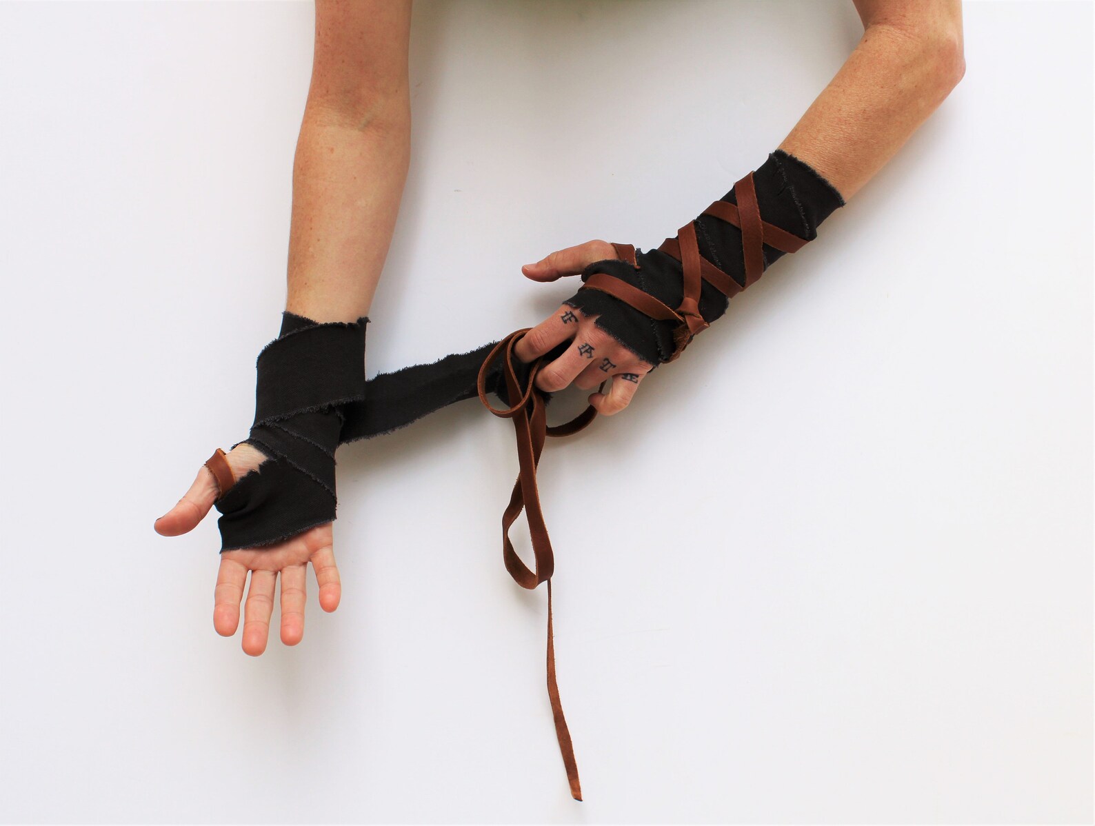 Distressed Cotton Hand Wraps, Leather Fist Straps, Viking Barbarian ...