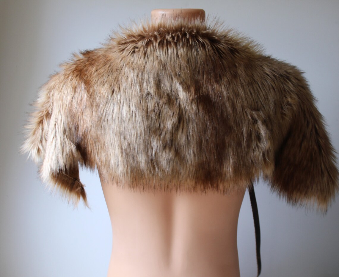 Cream Brown Wolf Fur Shoulder Pelt Drape leather single strap | Etsy