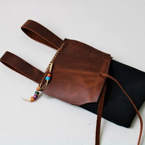 Primitive Distressed Suede Leather Hip Bag, Stitched Lightweight ...