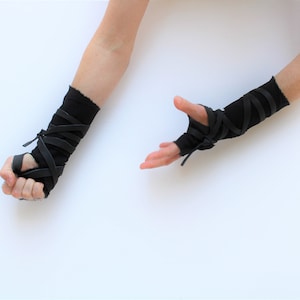 Distressed Black Cotton Hand Wraps, Primitive Leather Fist Wraps, Thumb ...