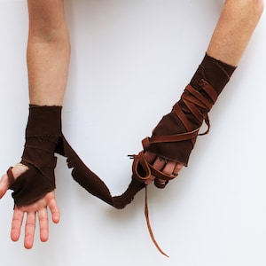 Distressed Brown Cotton Hand Wraps, Primitive Leather Fist Wraps, Thumb ...
