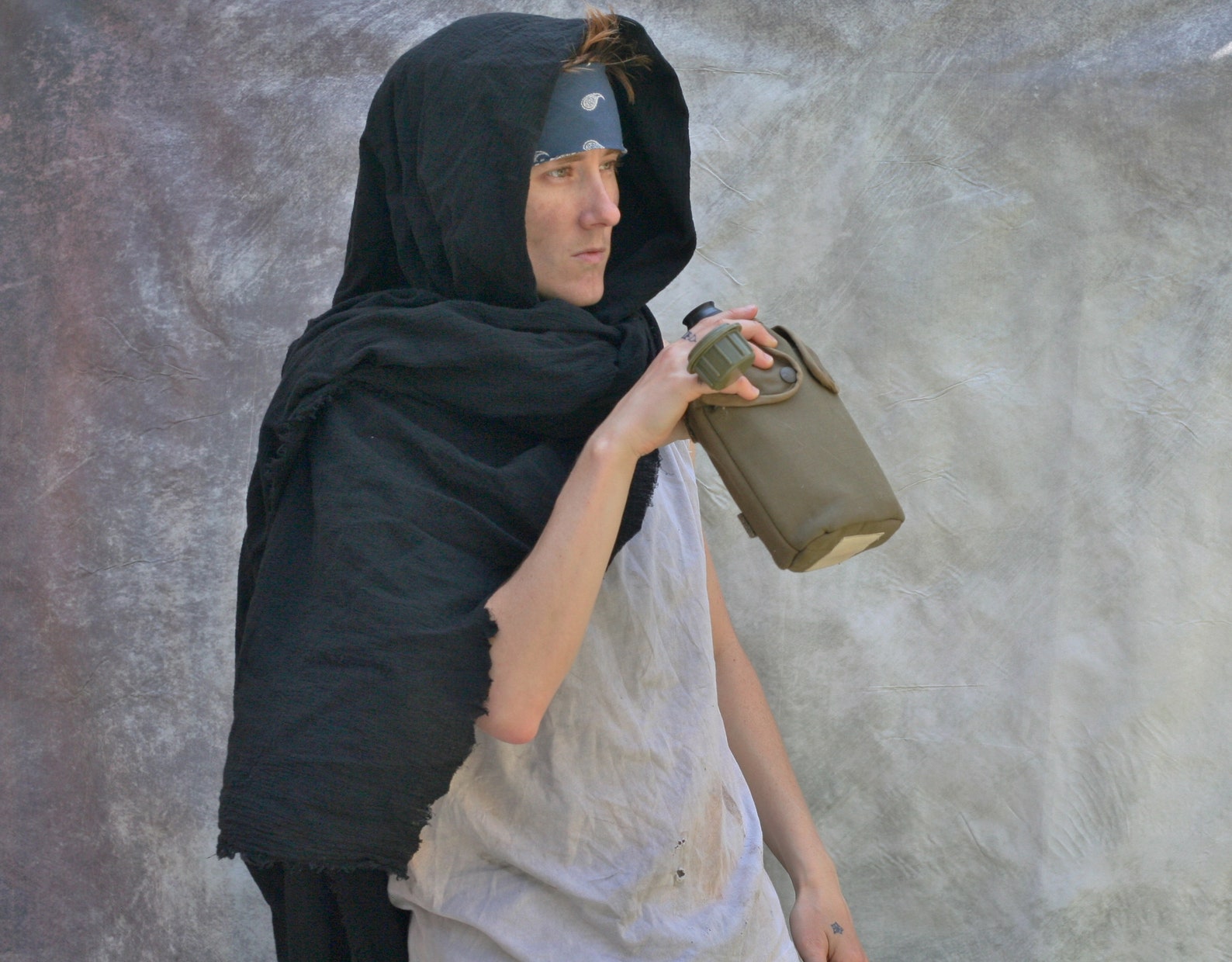 Distressed Black Wrap Cloak, Lightweight Cotton Shawl, Post Apocalyptic ...