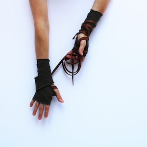 Distressed Cotton Leather Hand Wraps, Primitive Drab Green Fist Wraps ...