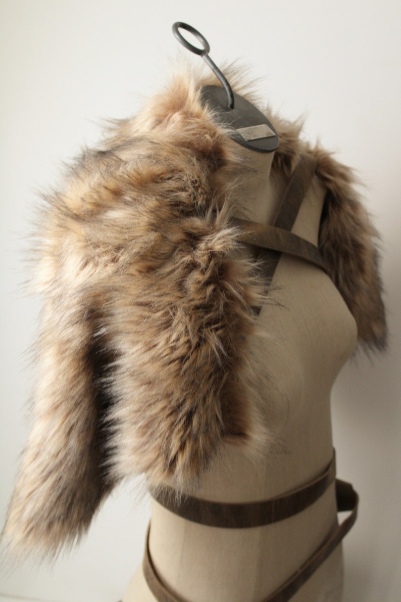 Cream Brown Wolf Fur Shoulder Pelt Drape Leather Strap | Etsy