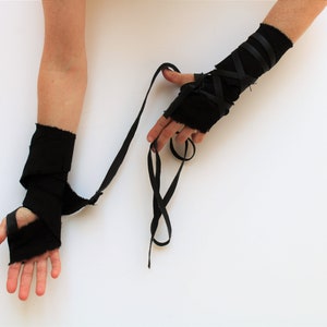 Distressed Black Cotton Hand Wraps, Primitive Leather Fist Wraps, Thumb ...