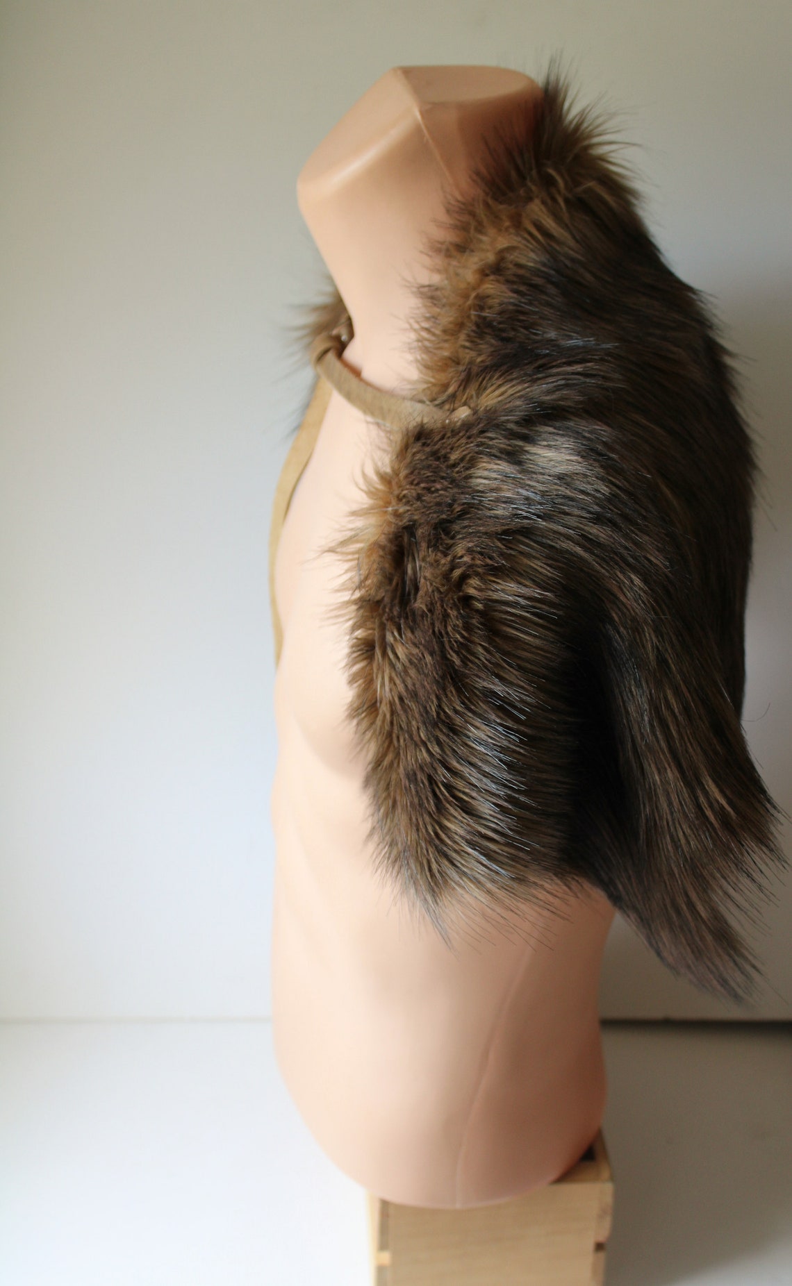 Chestnut Brown Wolf Fur Shoulder Pelt Drape leather strap | Etsy