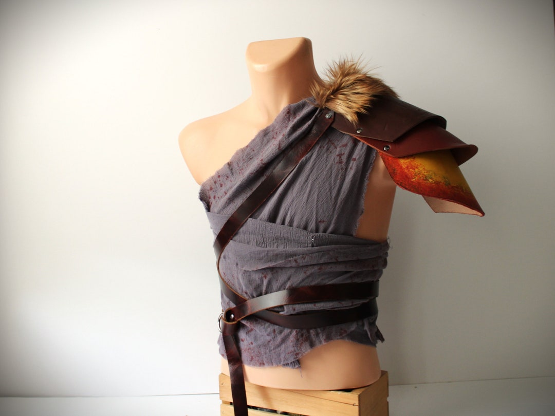 Distressed Leather Shoulder Slim Armor Pauldron and Wrap Scarf ...