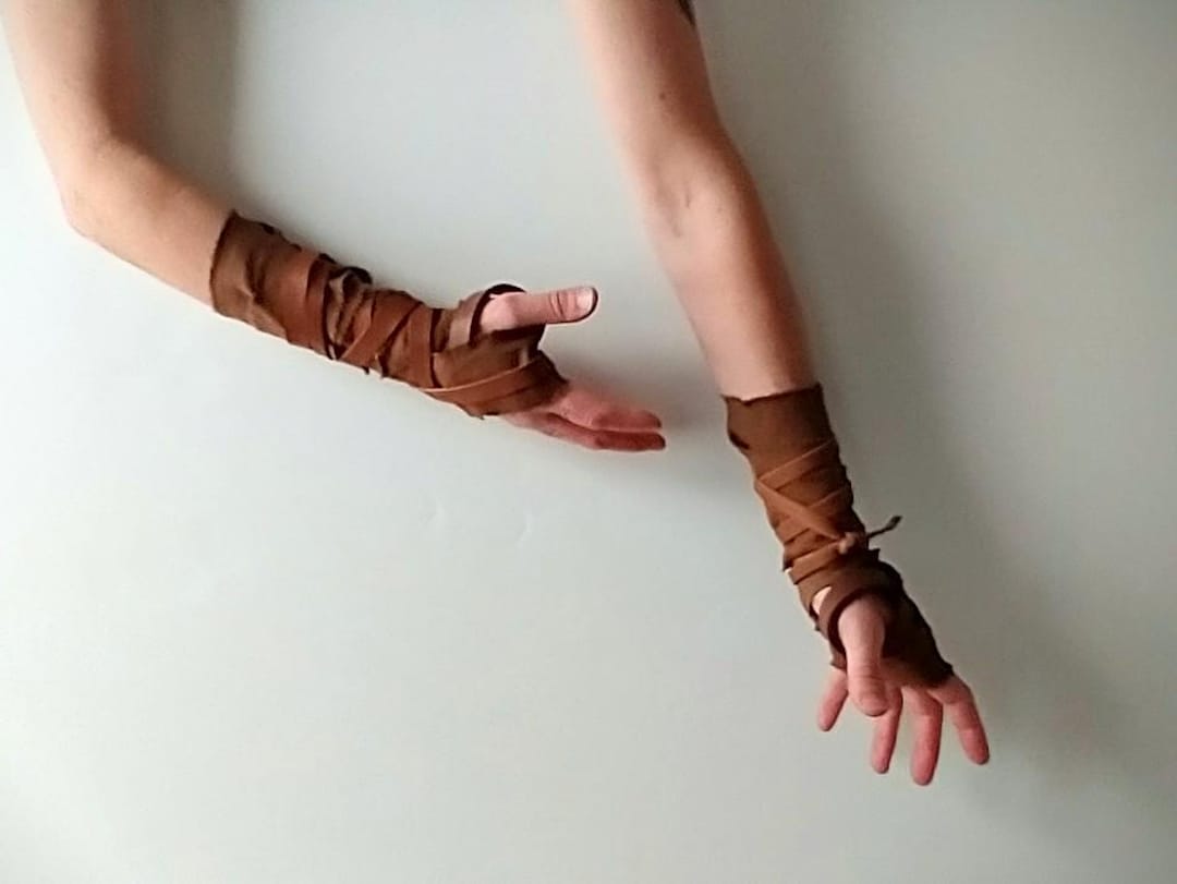 Distressed Brown Heavy Cotton Hand Wraps, Leather Thumb Loop, Gladiator ...