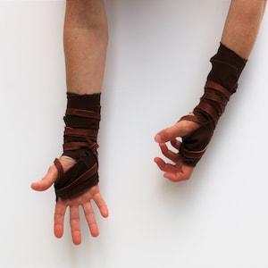 Distressed Brown Cotton Hand Wraps, Primitive Leather Fist Wraps, Thumb ...