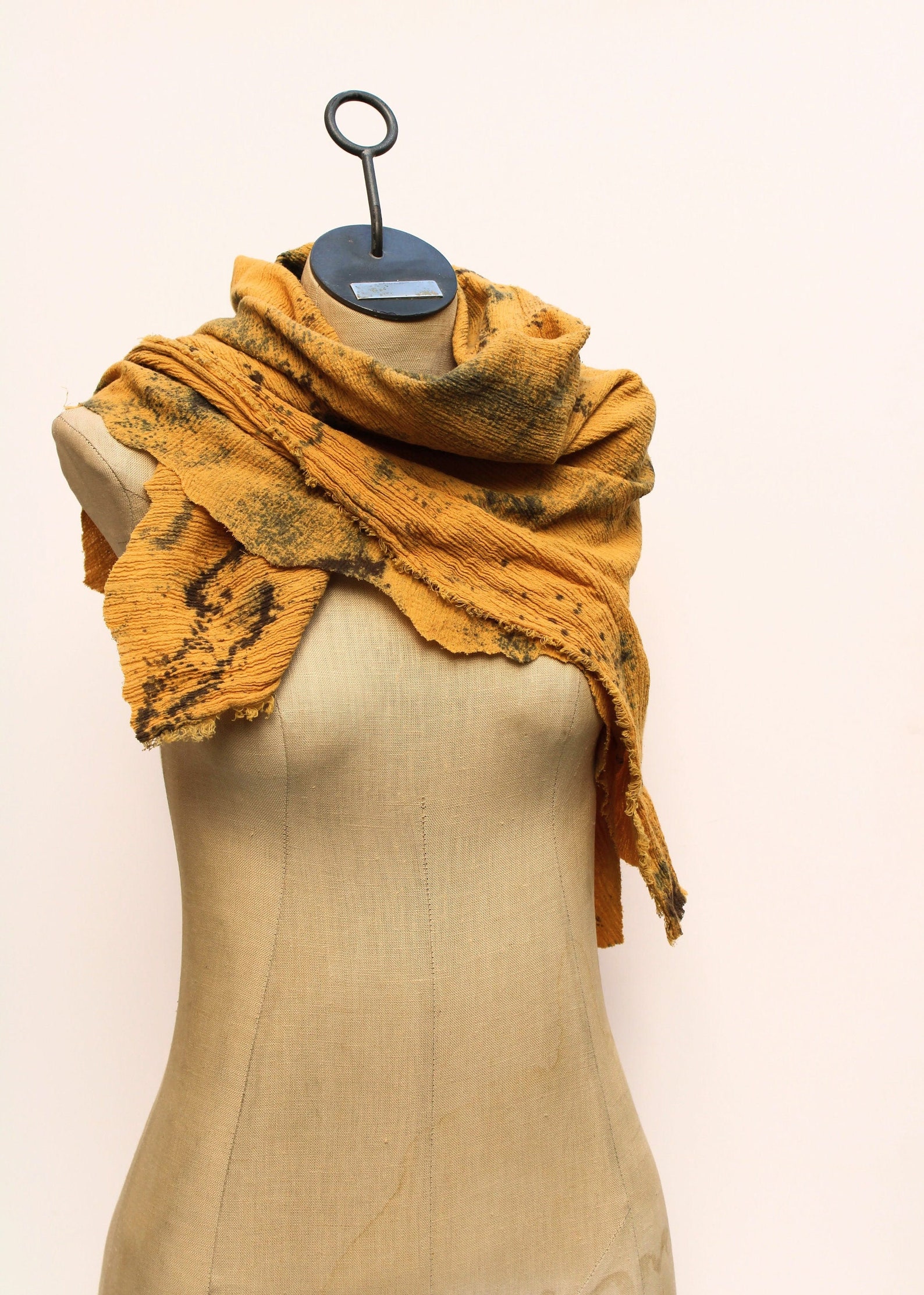 Post Apocalyptic Distressed Scarf, Splatter Dyed Gold Bandana, Ragged ...