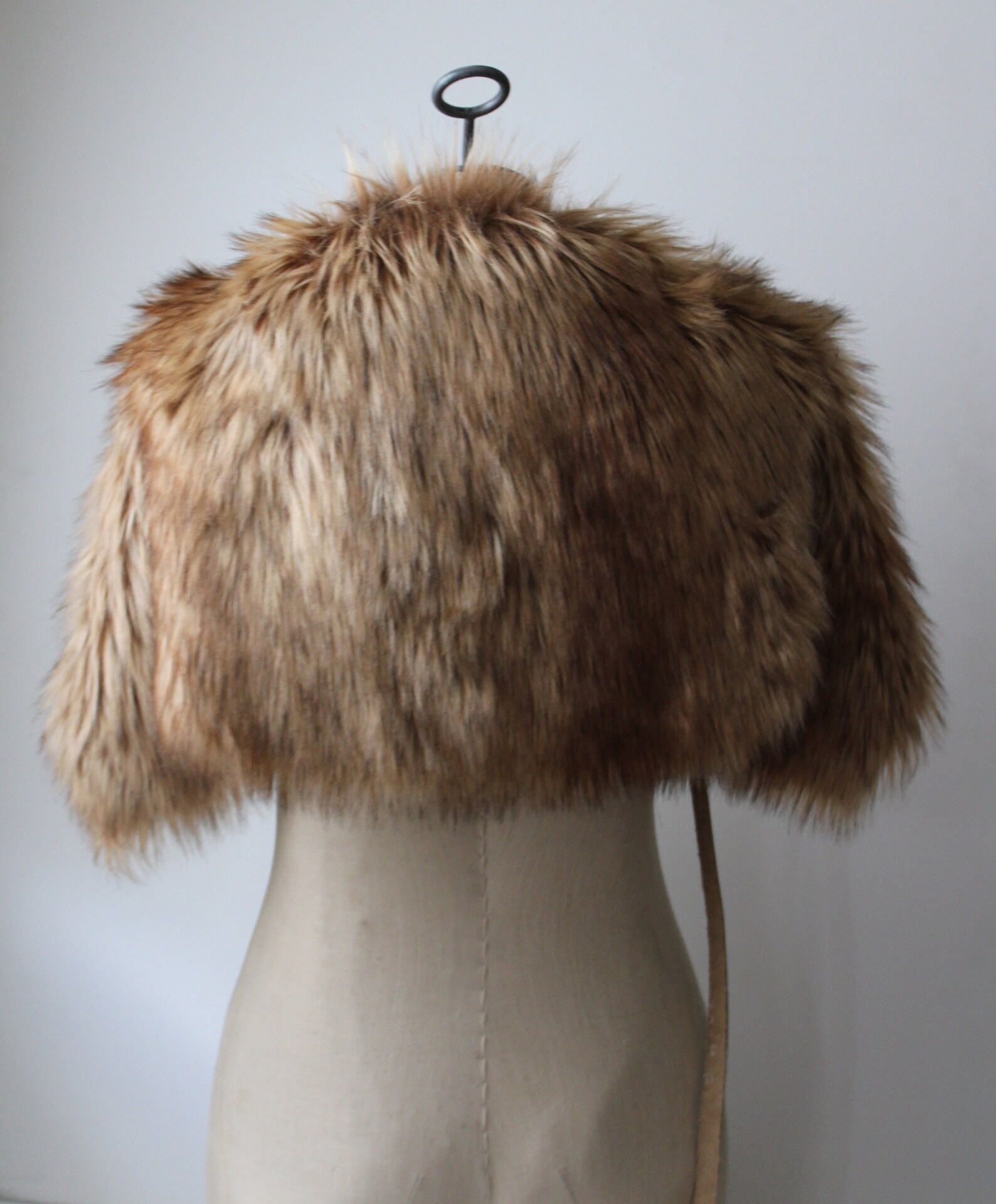 Cream Brown Wolf Fur Shoulder Pelt Drape leather single strap | Etsy