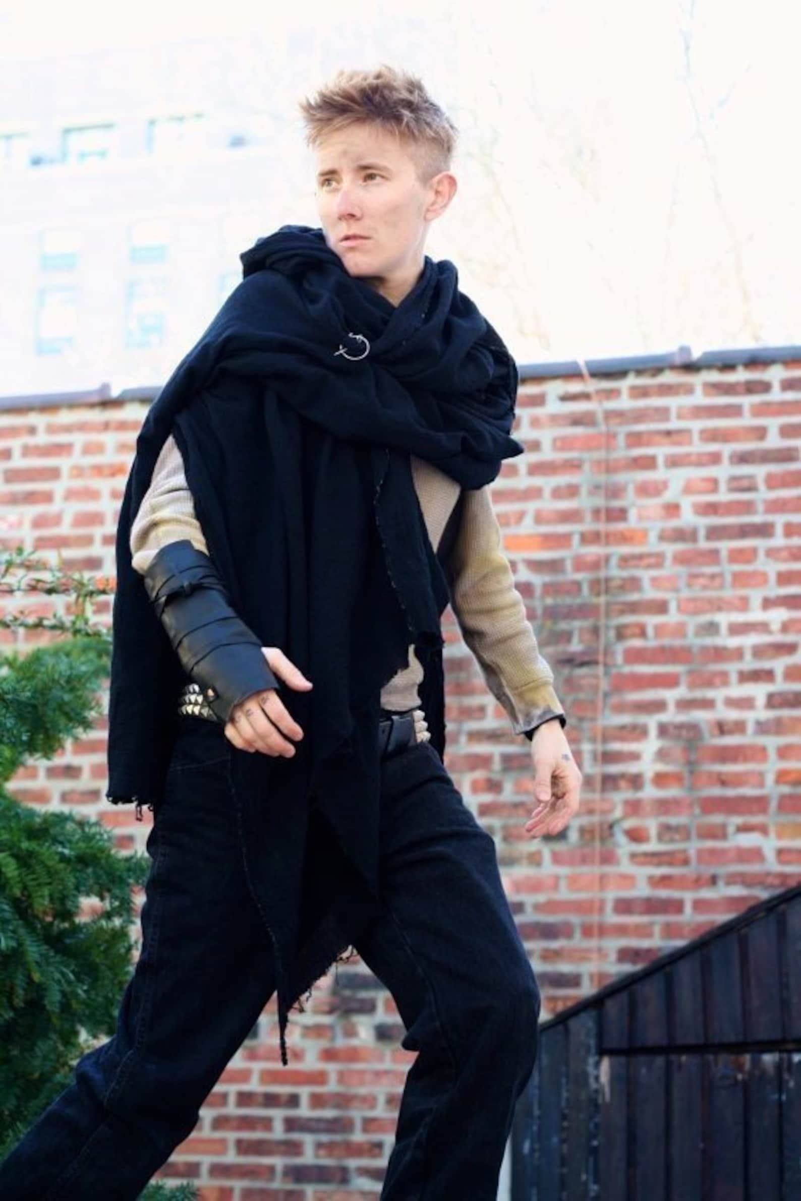 Distressed Black Wrap Cloak, Lightweight Cotton Shawl, Post Apocalyptic ...