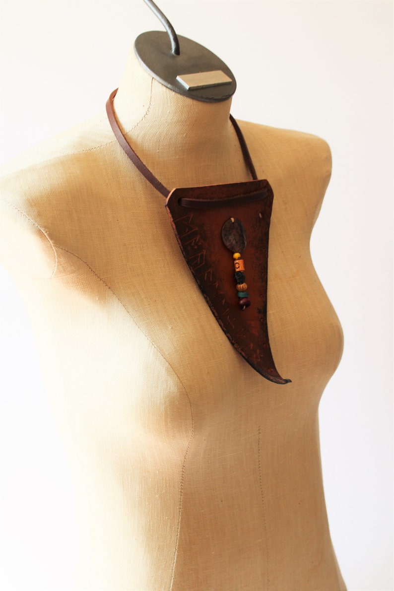 Primitive Leather Talisman Tribal Necklace Carved Leather - Etsy