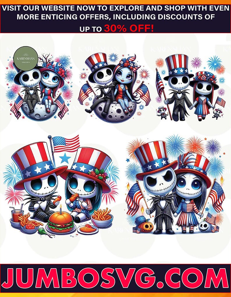 6 the Nightmare Fourth of July PNG Bundle, Jack Skellington ...