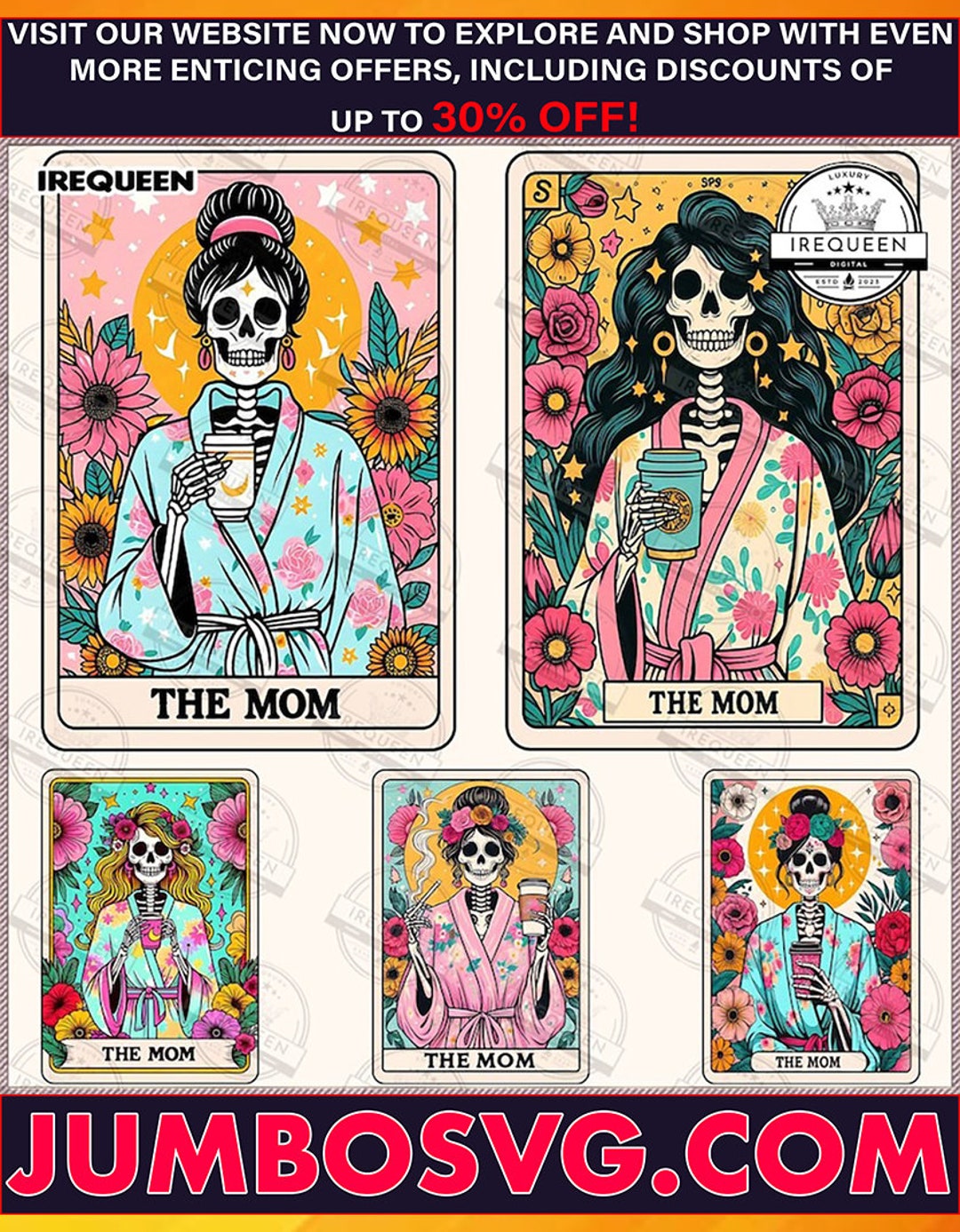 5 the Mom Tarot Card PNG Bundle, Funny Woman Skeleton Mother Design ...