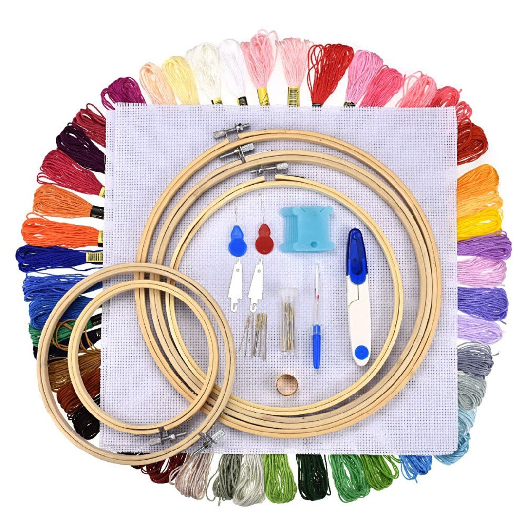 Embroidery Tool Set, 50 Piece Cross Stitch Starter Kit, DIY Needlepoint ...