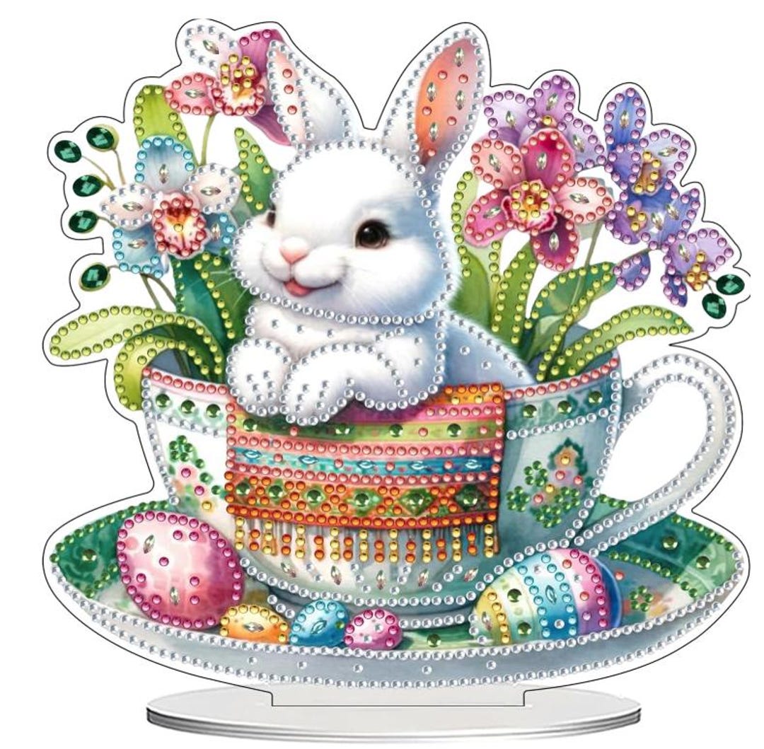 Easter Diamond Painting Kit: Bunny & Flowers Ornament, DIY Art Set - Etsy