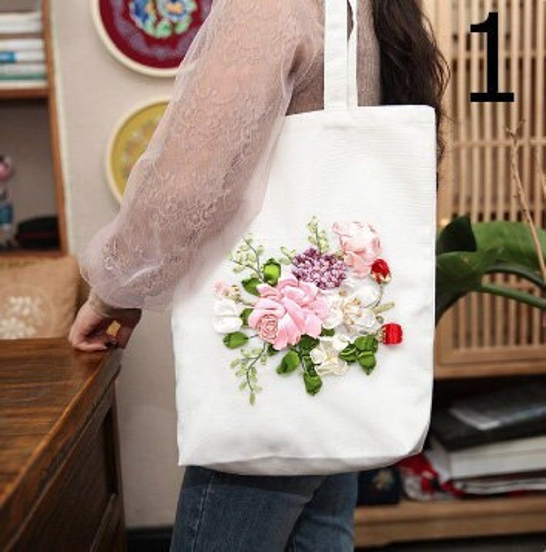 DIY Embroidery Tote Bag Kit, Easy Beginners Canvas Bag Embroidery Kit ...