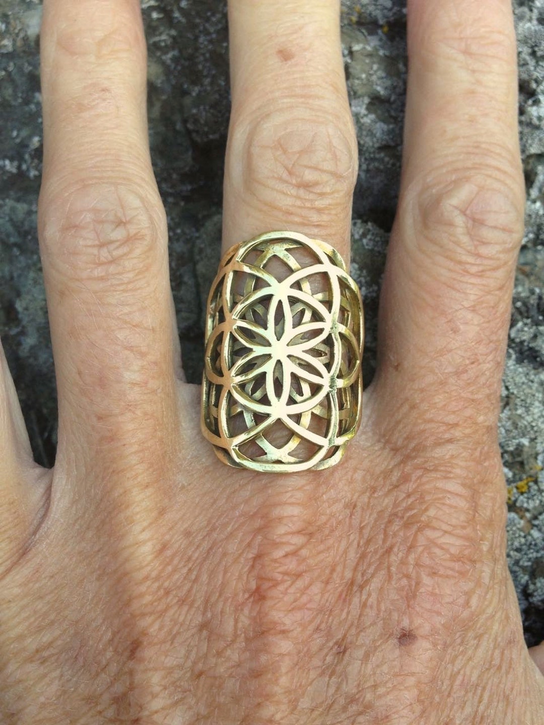 Double Seed of Life Ring / Golden Flower of Life Ring / Sacred Geometry ...