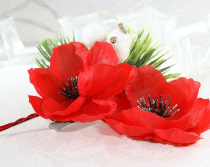 Red Flower Bobby Pins Valentines Day Hair Pins Red Loves Flower Hair ...