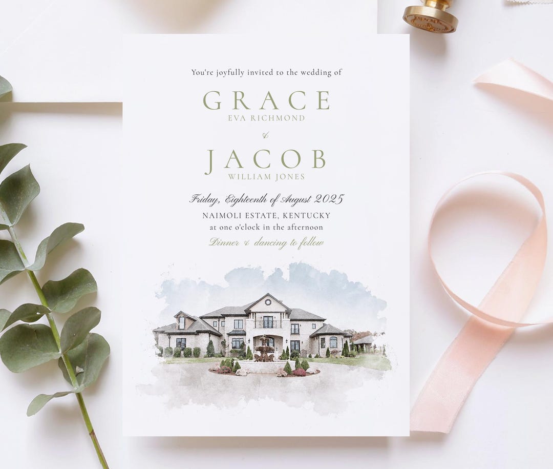 Custom Venue Wedding Invitation Invite With Venue Illustration Wedding ...