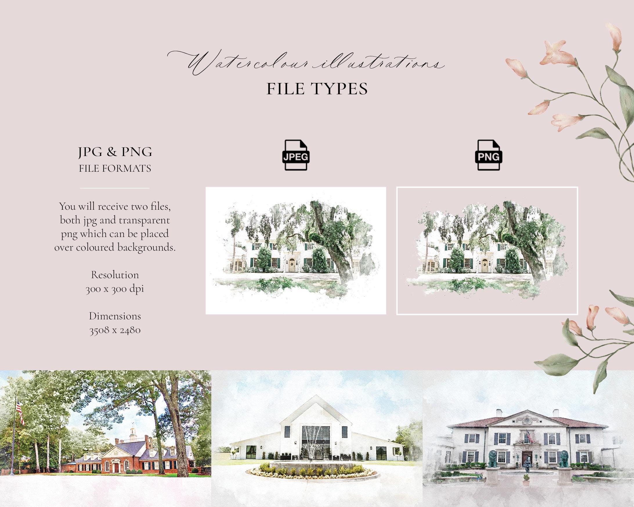 Wedding Venue Portrait Custom Venue, Digital Watercolor Art ...