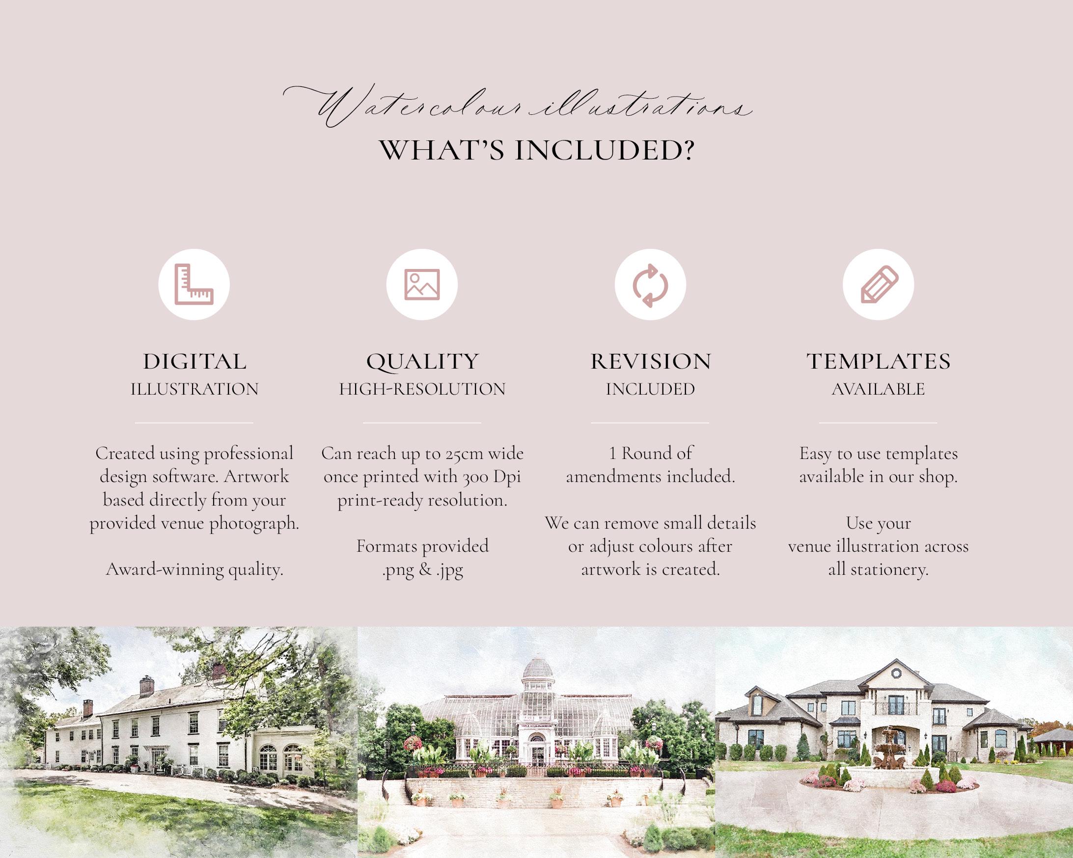 Wedding Venue Portrait Custom Venue, Digital Watercolor Art ...