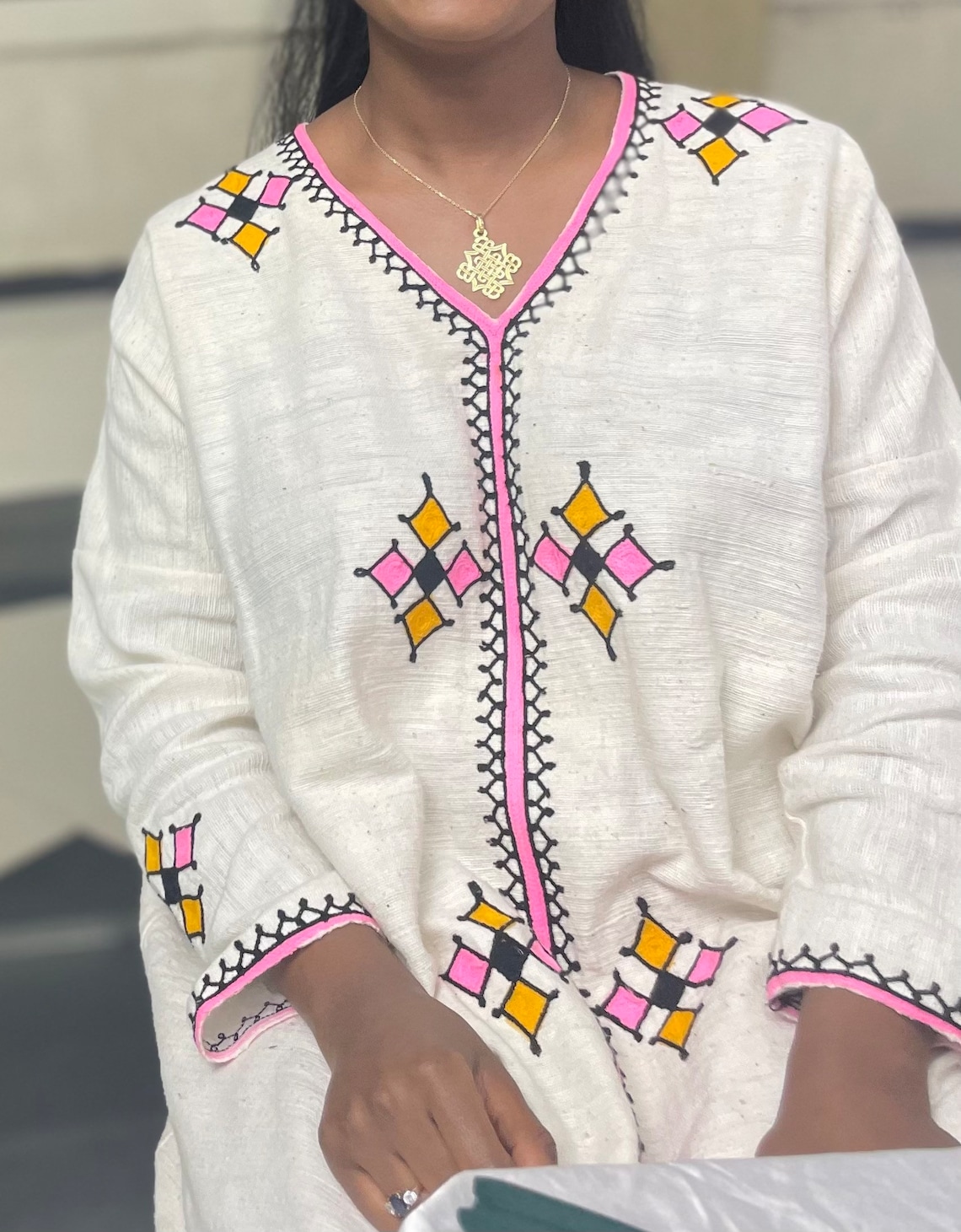 Rahwa Gabi Dress With Pink Embroidery. - Etsy