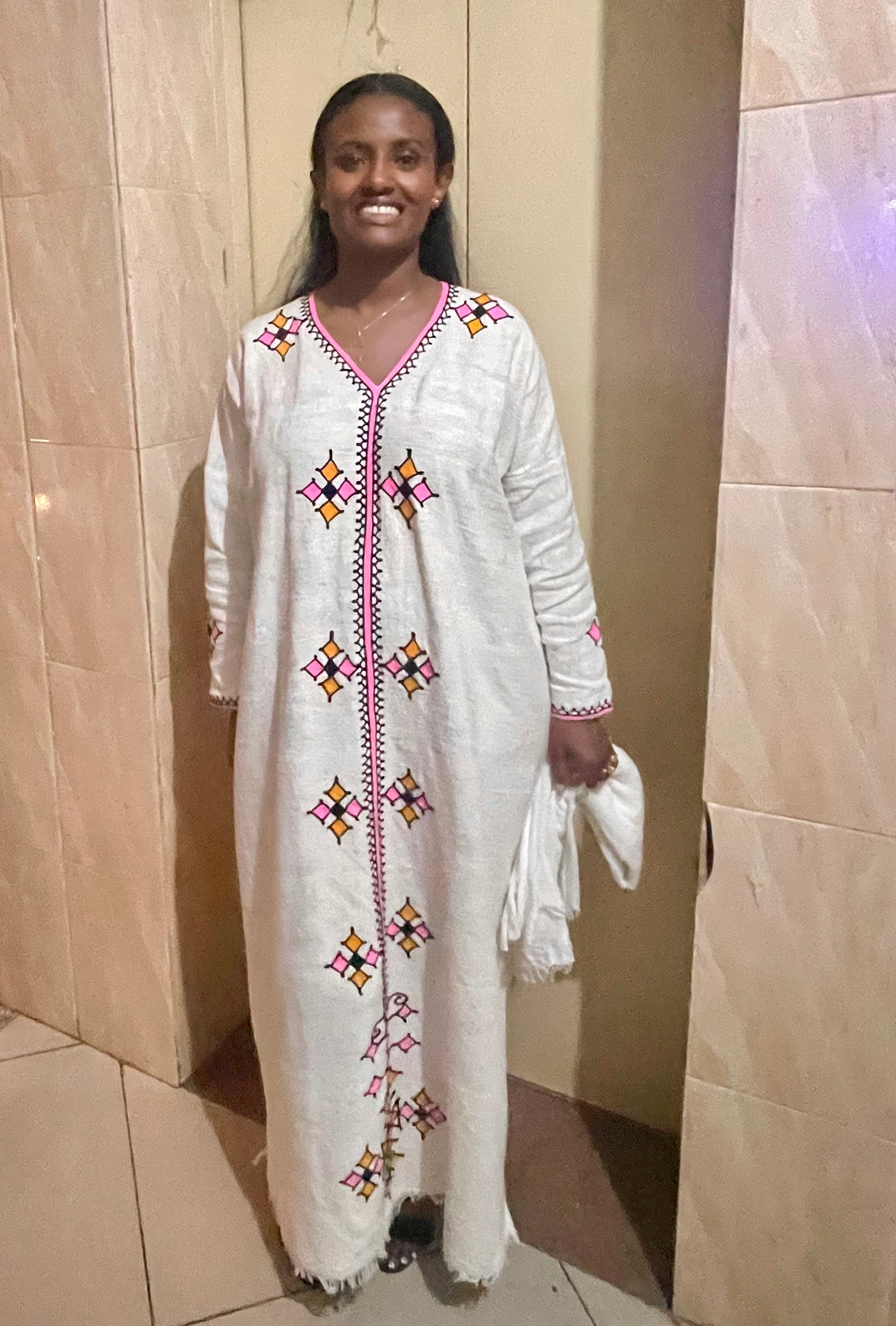 Rahwa Gabi Dress With Pink Embroidery. - Etsy