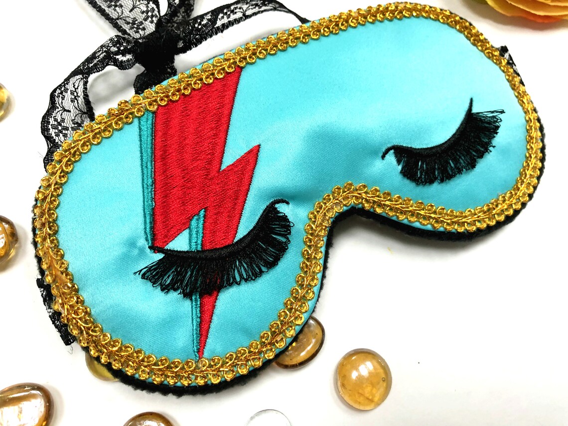Teal Satin Sleep Mask: Lightning Bolt & 3D Eyelash Embroidery - Etsy
