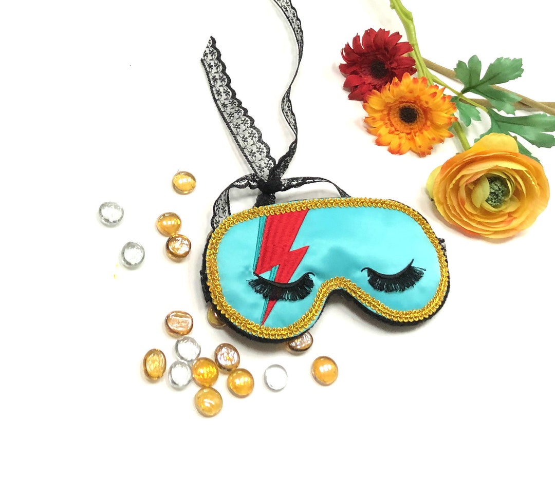 Teal Satin Sleep Mask: Lightning Bolt & 3D Eyelash Embroidery - Etsy