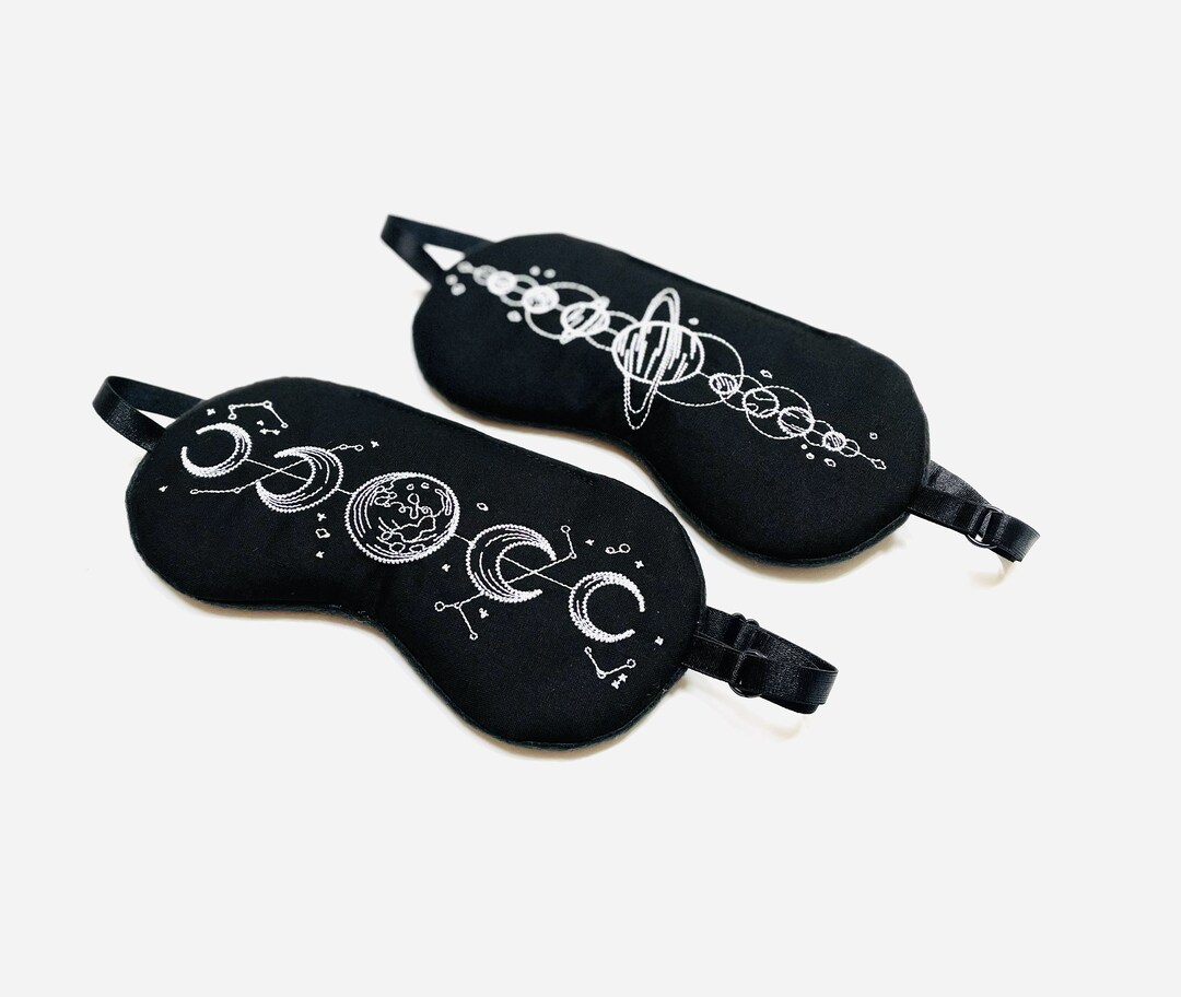 Moon Phases Sleep Mask: Black Cotton Embroidered Eye Mask - Etsy