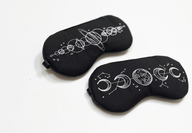 Moon Phases Sleep Mask: Black Cotton Embroidered Eye Mask - Etsy