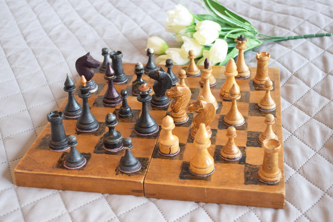Soviet Wooden Chess Set With Board Wood Vintage USSR 1950 Made in USSR ...