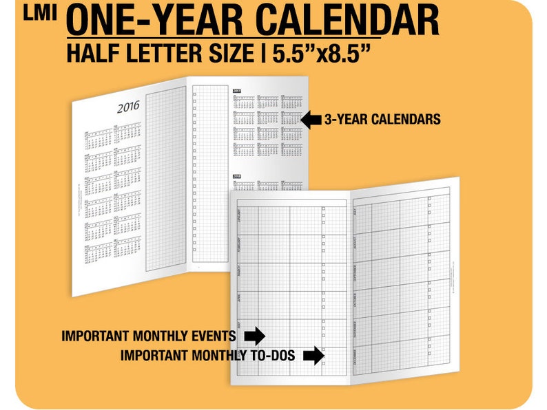 1-year Calendar / Planner - Filofax Inserts Refills Printable Binder ...