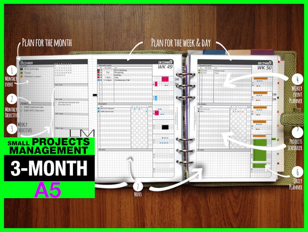 A5 Size, Small Projects Management Set / June to August 2026 / Monthly ...