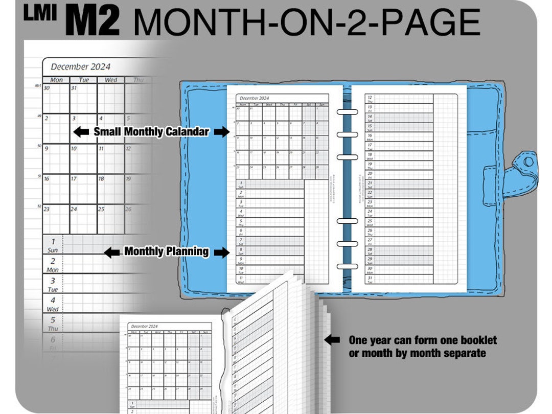 M2 MO2P / Month-on-2-page Filofax Inserts Refills Printable Binder ...