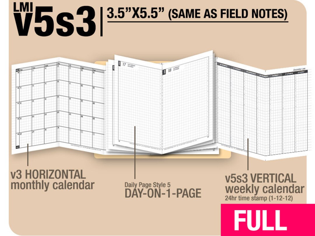 Field Notes Size, V5s3 Set With Ds5 Do1p/weekly,monthly,daily (digital ...