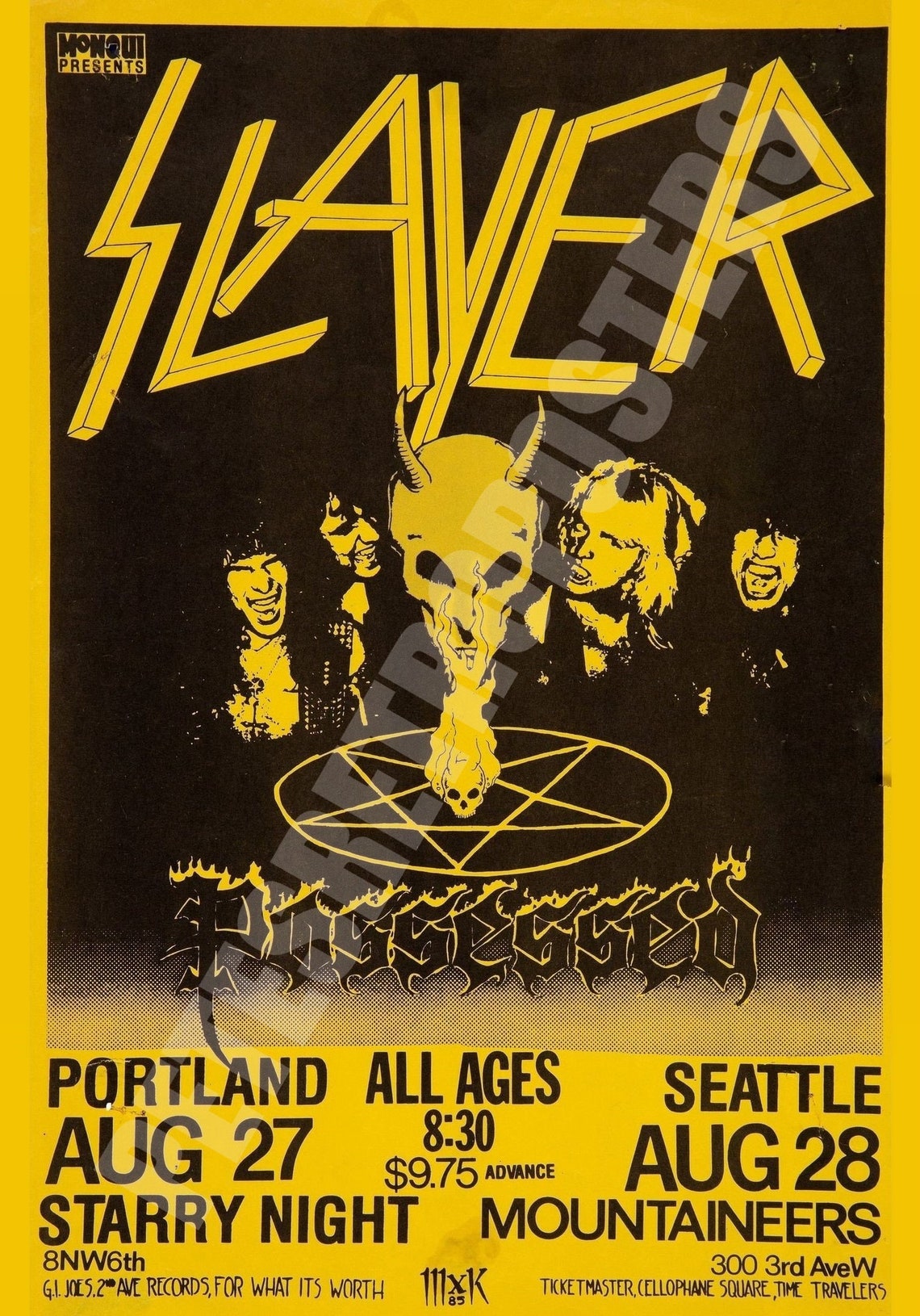 Slayer Vintage Concert Poster Portland and Seattle 1985 | Etsy
