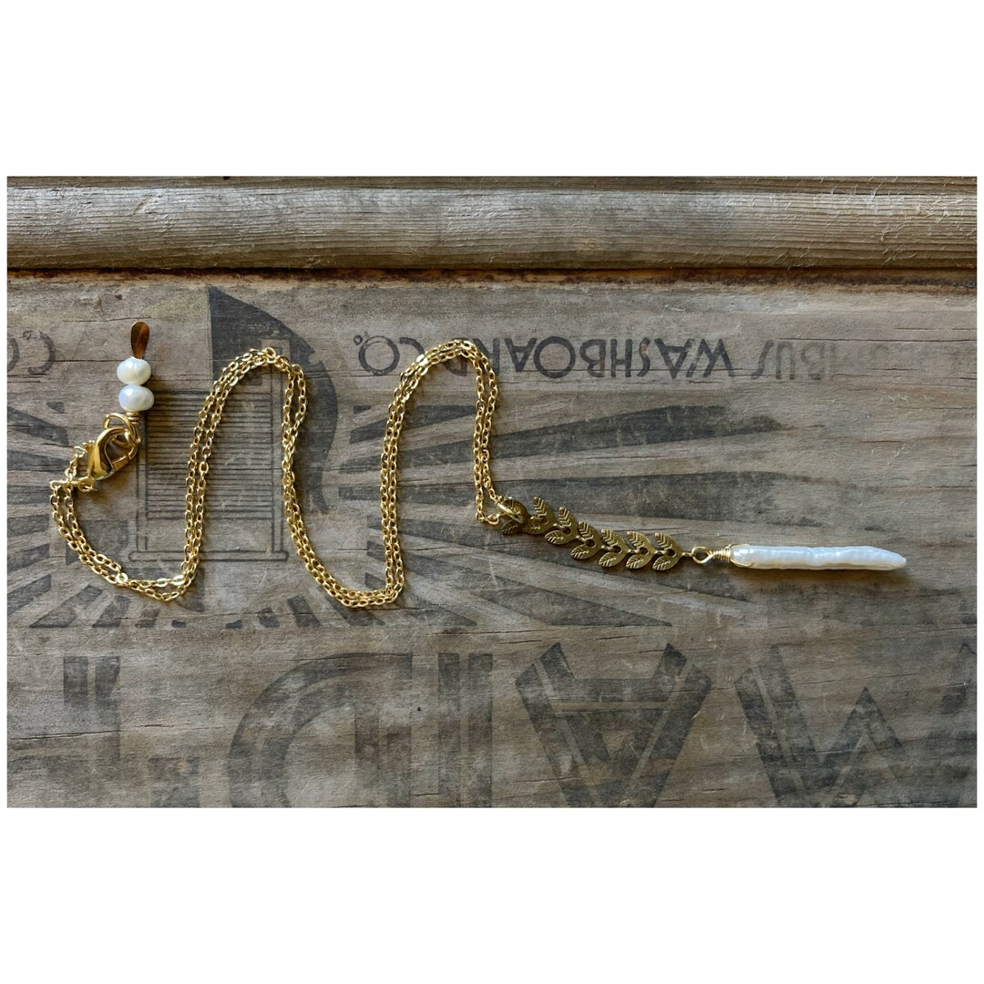 Pearl of the Prairie Necklace Freshwater STICK Pearl Chevron Brass ...