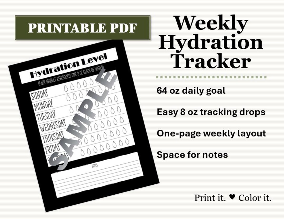 Hydration Tracker | Printable | Black and White Minimalist | Digital ...