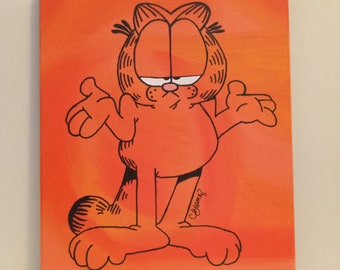 Handmade Garfield Painting on Newspaper and Stretched Canvas 12 by 12 ...
