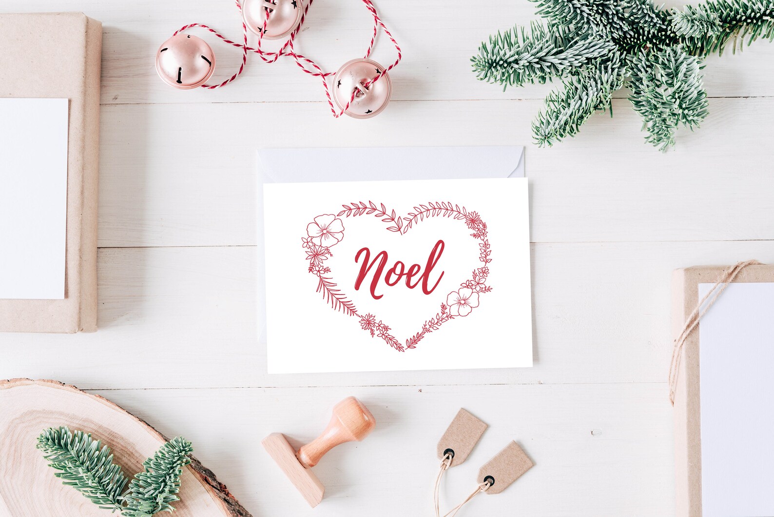 Printable Christmas Card, Noel, Christmas Wreath Heart, Instant ...