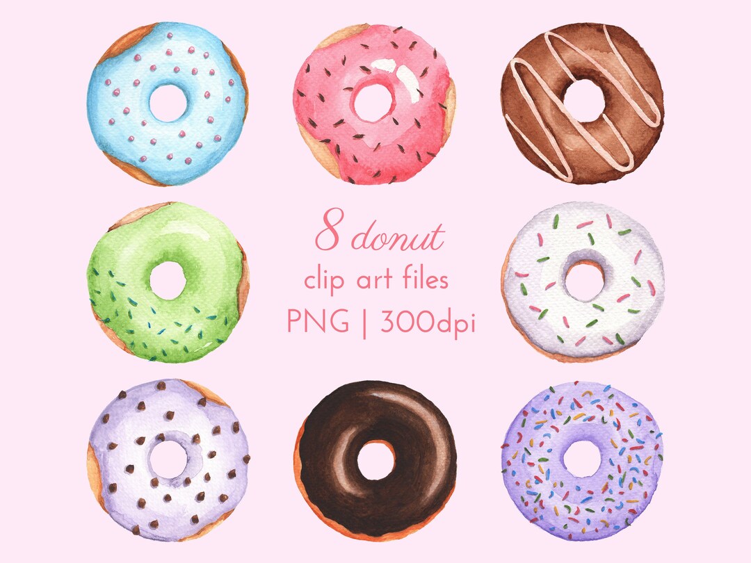 8 Watercolour Donut Clip Art Files, Instant Download Donut PNG, 300dpi ...